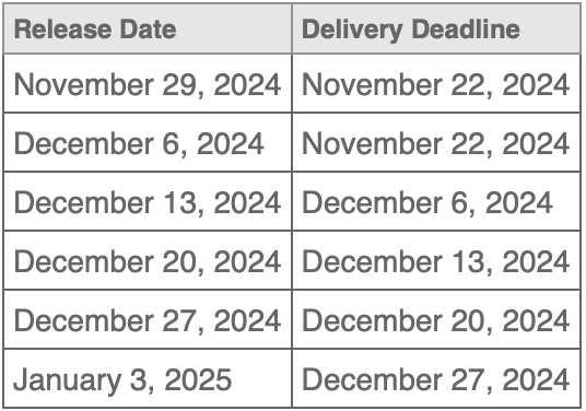 Holiday Season Delivery Schedule – Your LANDR Resources